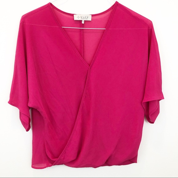 Wayf | Tops | Wayf Pink Faux Wrap Semi Sheer Snap Front Blouse | Poshmark